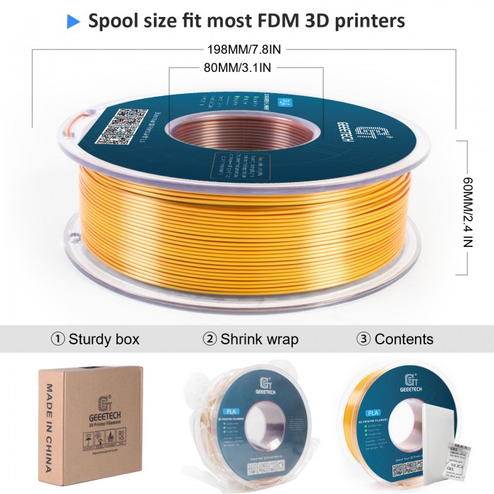 PLA Silk Tricolor ( Gold+Silver+Copper ) 3D Printer Filament | Geeetech